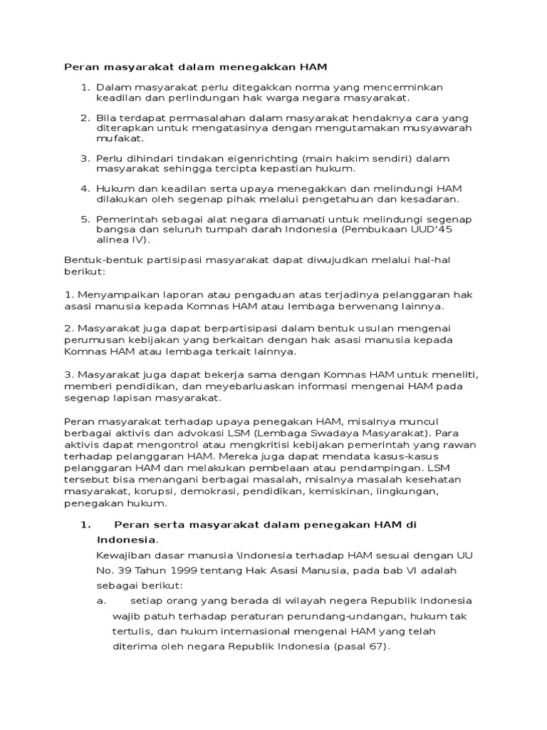 Peran Masyarakat Dalam Menegakkan HAM | PDF