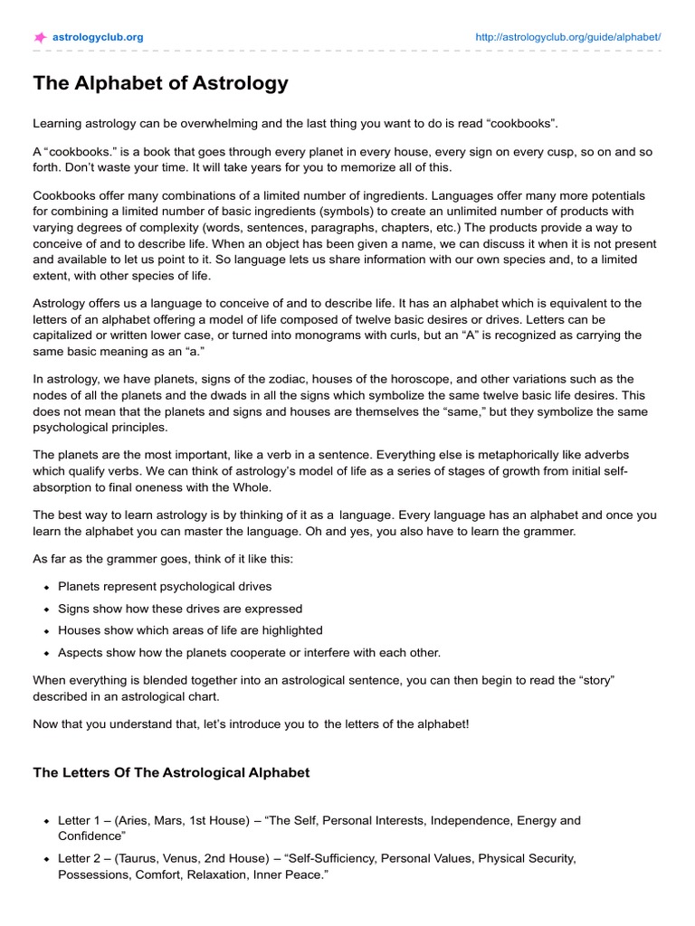 The Alphabet of Astrology PDF | PDF | Planets In Astrology | Horoscope