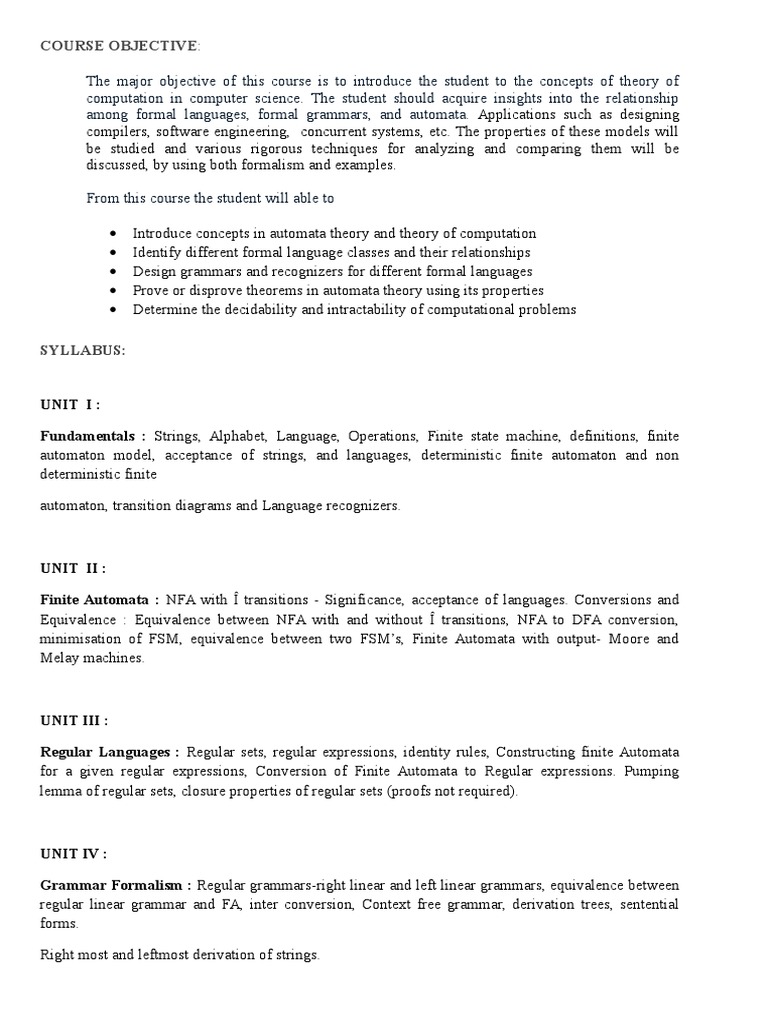Flat Course File 1 | PDF | Theory Of Computation | Automata Theory