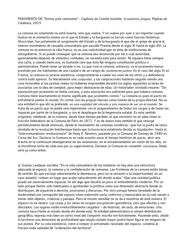 Fragmento Comité Invisible "Omnia Sunt Communia" | PDF | Pobreza ...