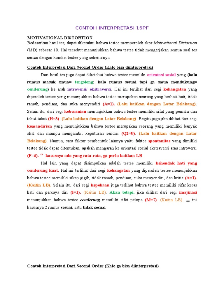 Contoh Interpretasi 16PF | PDF