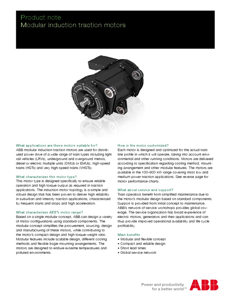 Modular Induction Traction Motors: Product Note | PDF | Engines | Train