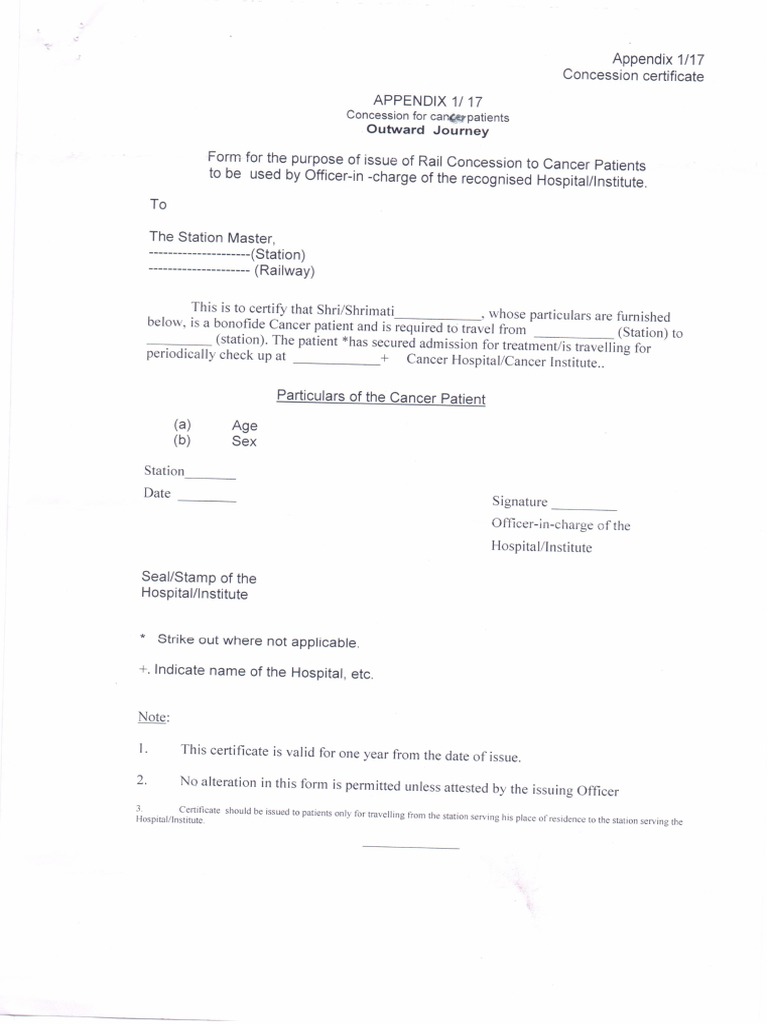 Railway Concession Form | PDF