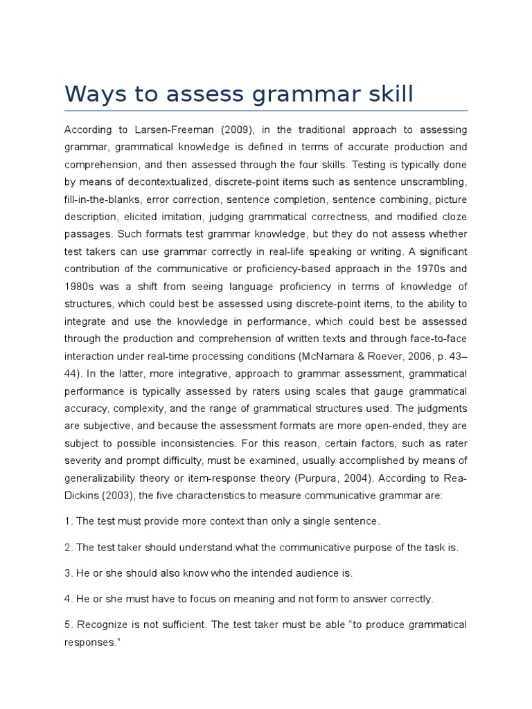 Ways to Assess Grammar Skill | Sentence (Linguistics) | Grammar