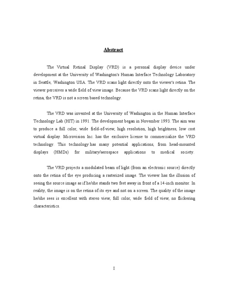 The Virtual Retinal Display (VRD) Is A | PDF | Retina | Stereoscopy