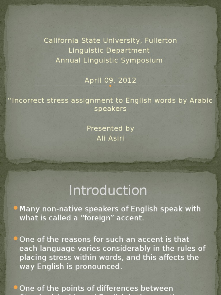 Differences Between Arabic and English Stress System | PDF | Stress ...