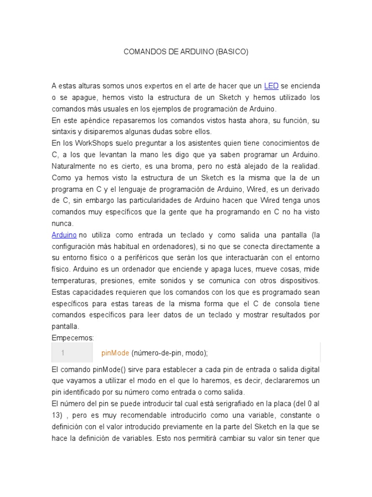 Comandos de Arduino | PDF | Arduino | Lenguaje de programación