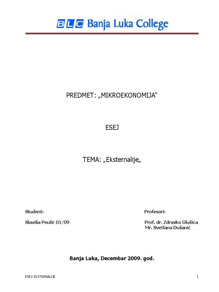 Esej - Mikroekonomija | PDF