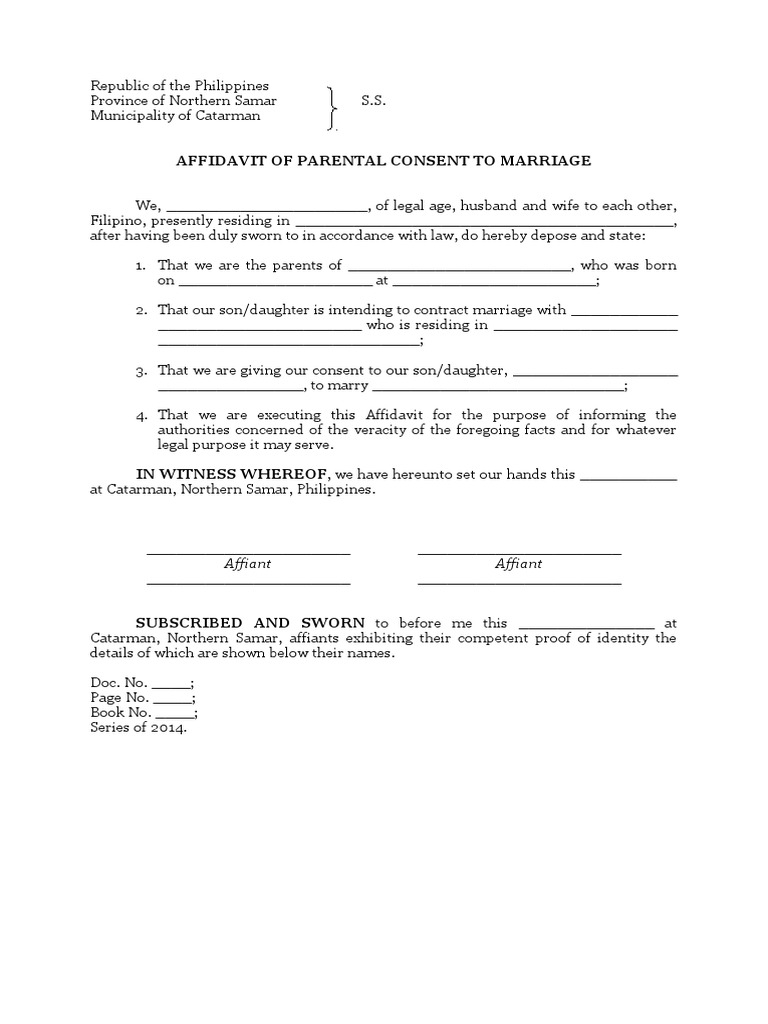 Parental Consent Affidavit for Marriage | PDF | Social Science