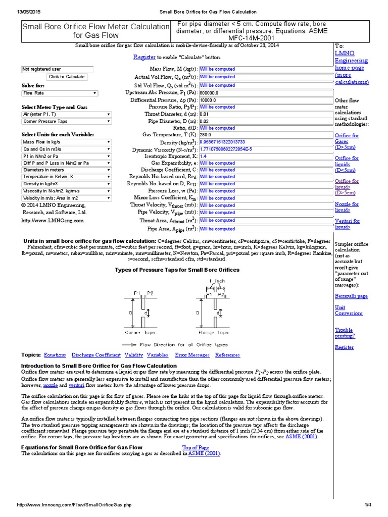 Small Bore Orifice For Gas Flow | PDF | Flow Measurement | Phases Of Matter