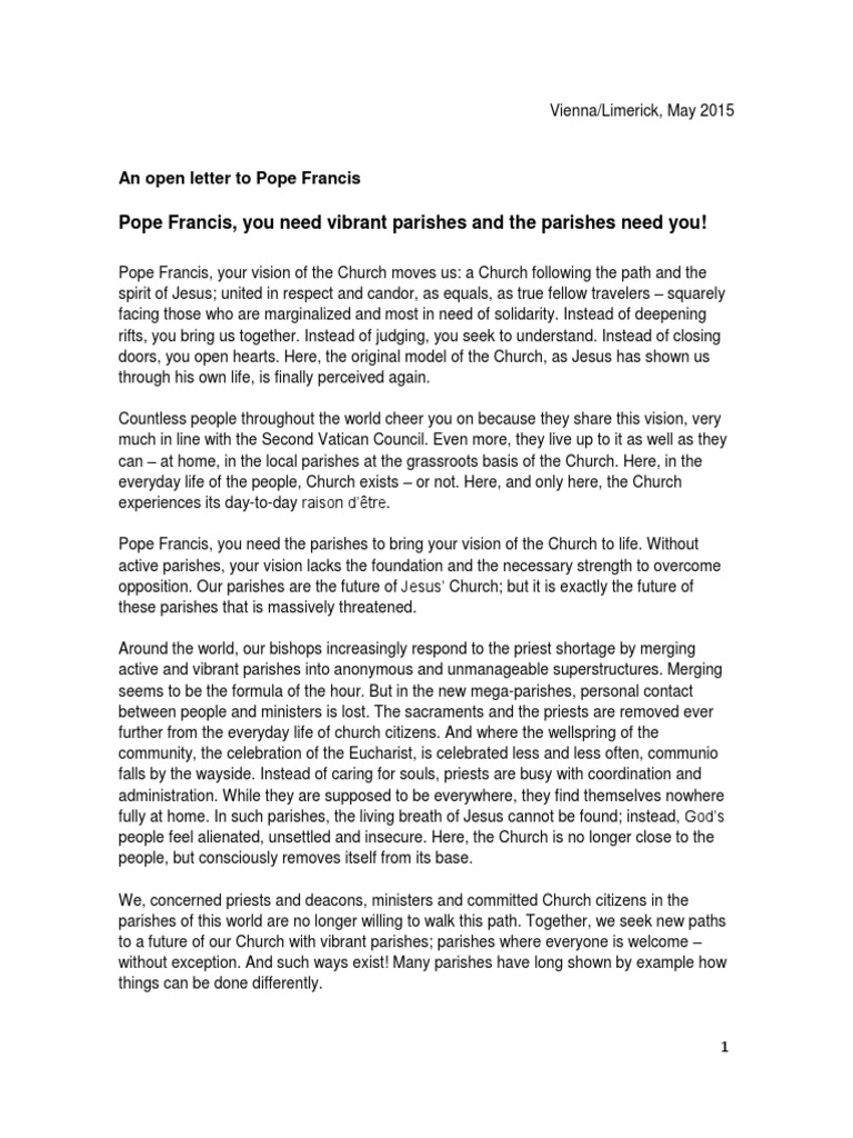 Open Letter To Pope Francis From International Reform Leaders ...