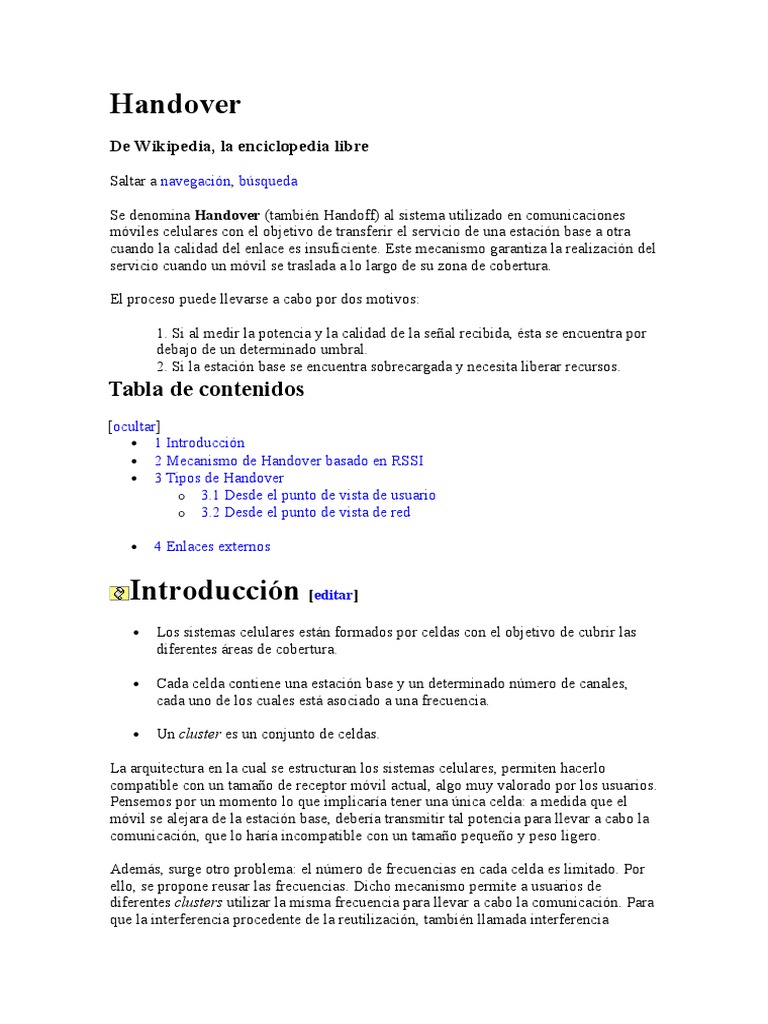 Handover o HAND-OfF | PDF | Inalámbrico | Ingeniería en telecomunicaciones