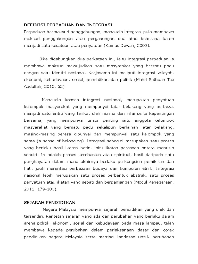 Definisi Perpaduan Dan Integrasi | PDF