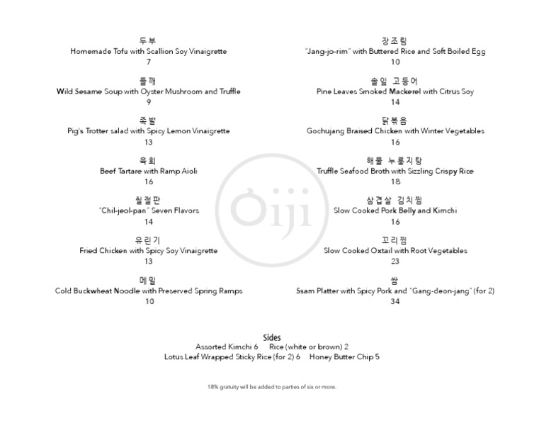OIJI Food Menu | PDF