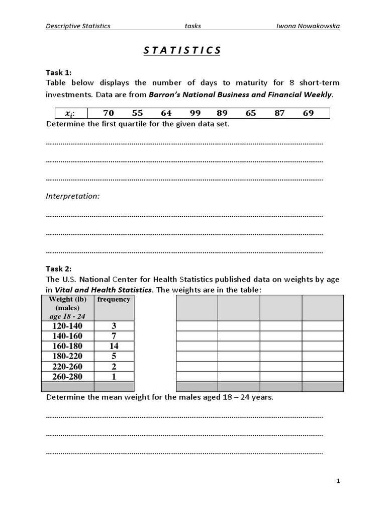 Descriptive Statistics - Tasks (Example) - 1 | PDF | Correlation And ...
