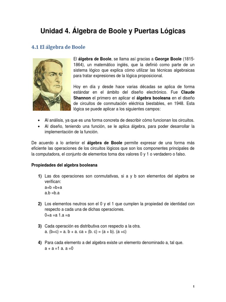 Álgebra de Boole y Puertas Lógicas | Descargar gratis PDF | Puerta ...