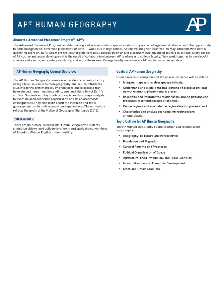 Ap Human Geography Course Overview | PDF | Advanced Placement | Geography