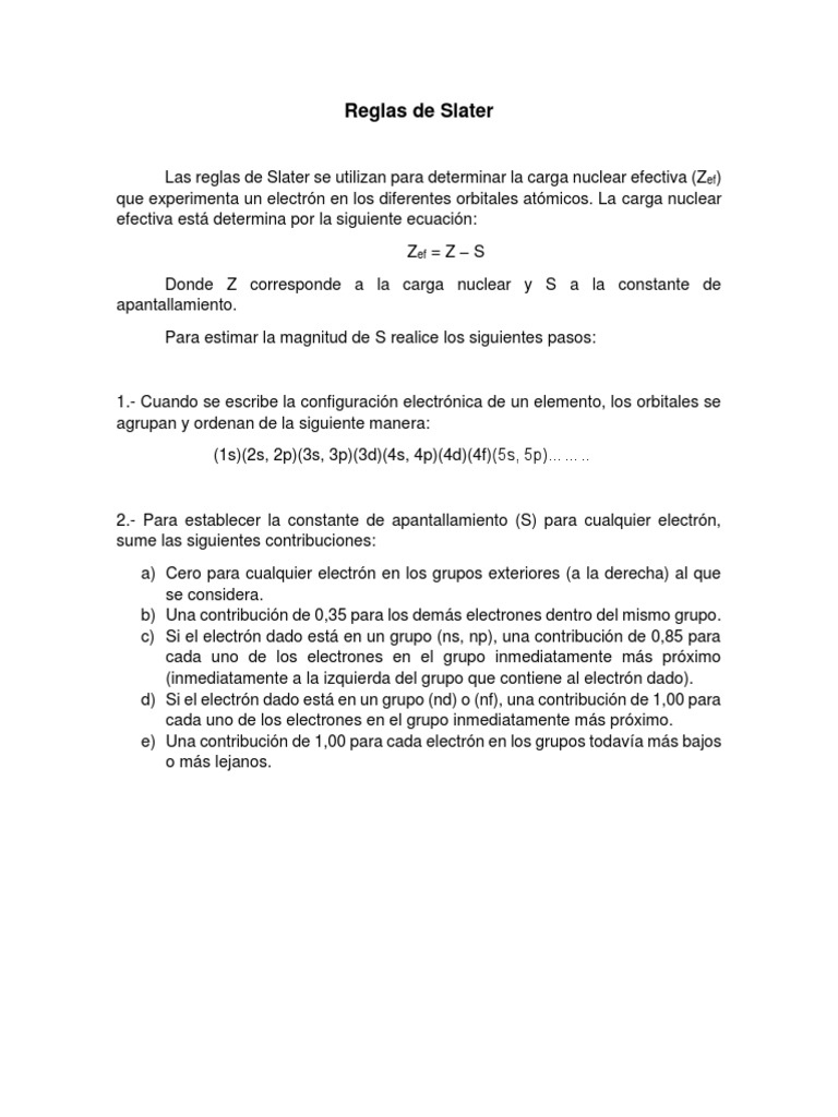 Carga Nuclear Efectiva y Reglas de Slater | PDF | Ciencia y matemáticas