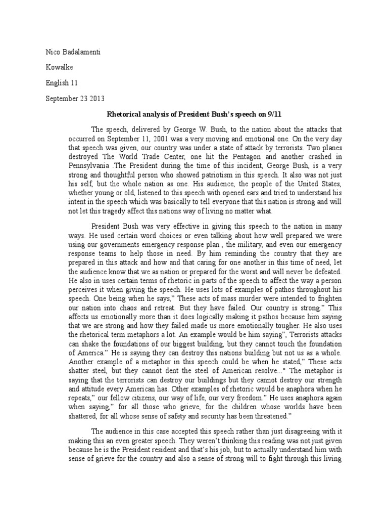 A Call to Unity and Resolve: An Analysis of President Bush's 9/11 ...