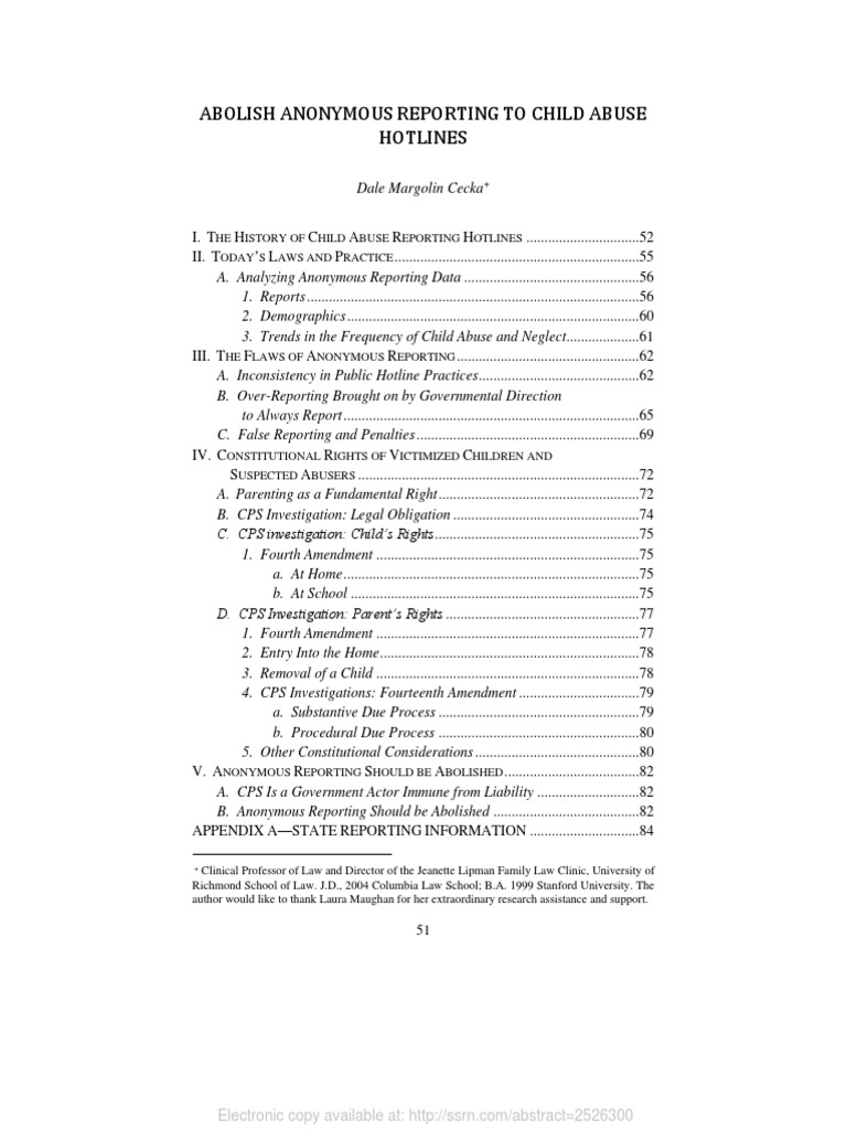 Abolish Anonymous Reporting To Child Abuse Hotlines SSRN-id2526300 ...