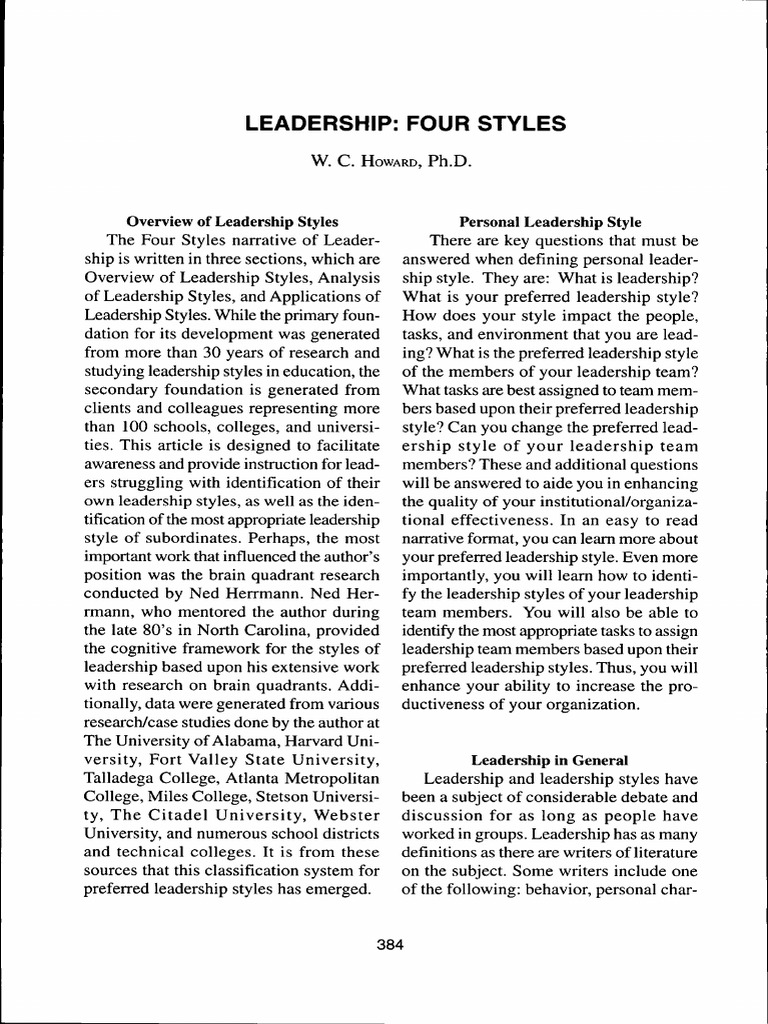 The Four Leadership Styles | PDF | Leadership | Creativity