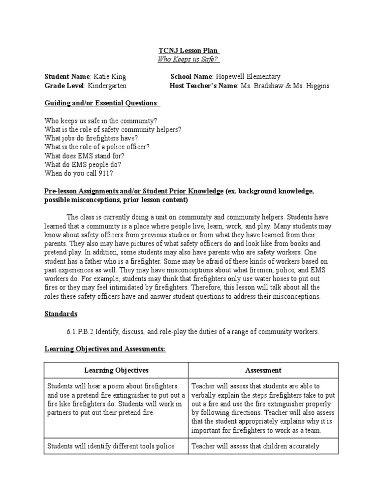 Who Keeps Us Safe Lesson Plan | PDF | Firefighter | Lesson Plan