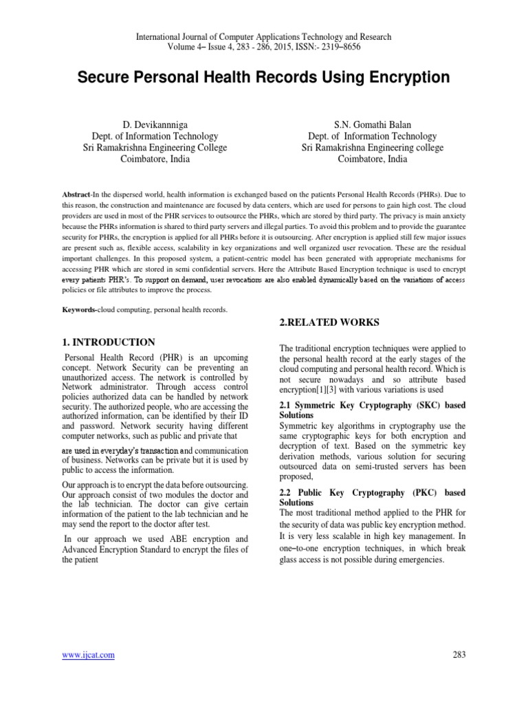Secure Personal Health Records Using Encryption | PDF | Key ...