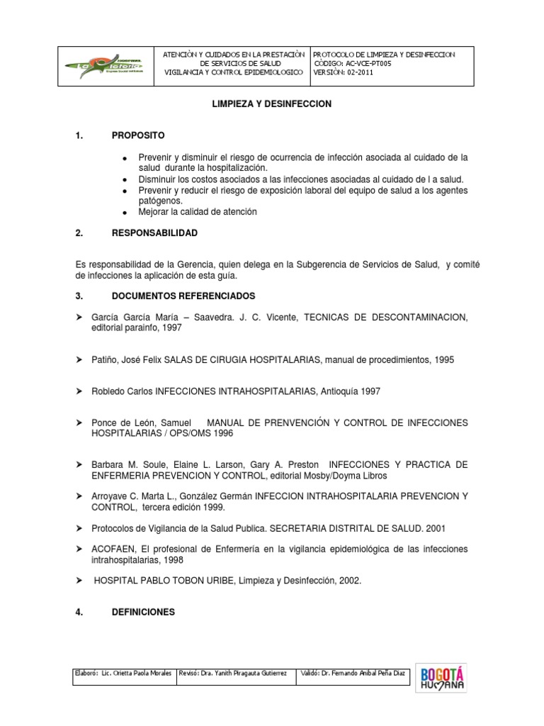 Protocolo de Limpieza y Desinfeccion en Hospitales y Clinicas | Microorganismo | Infección ...