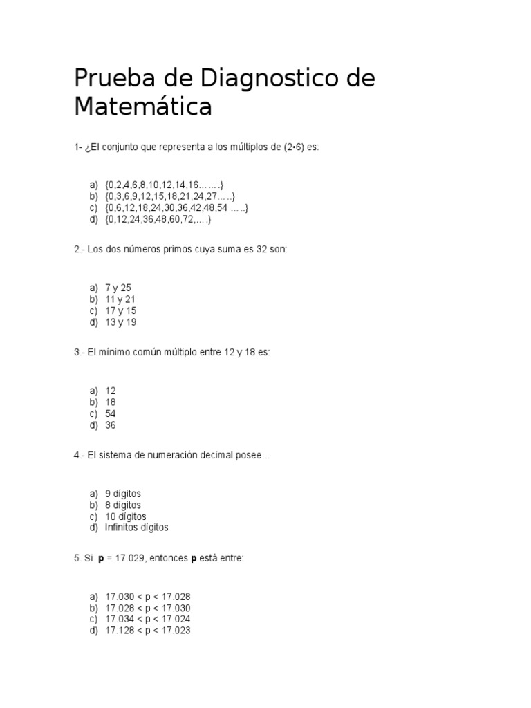 Prueba Diagnóstica de Matemáticas 2025 | PDF | Convenciones de nombres ...