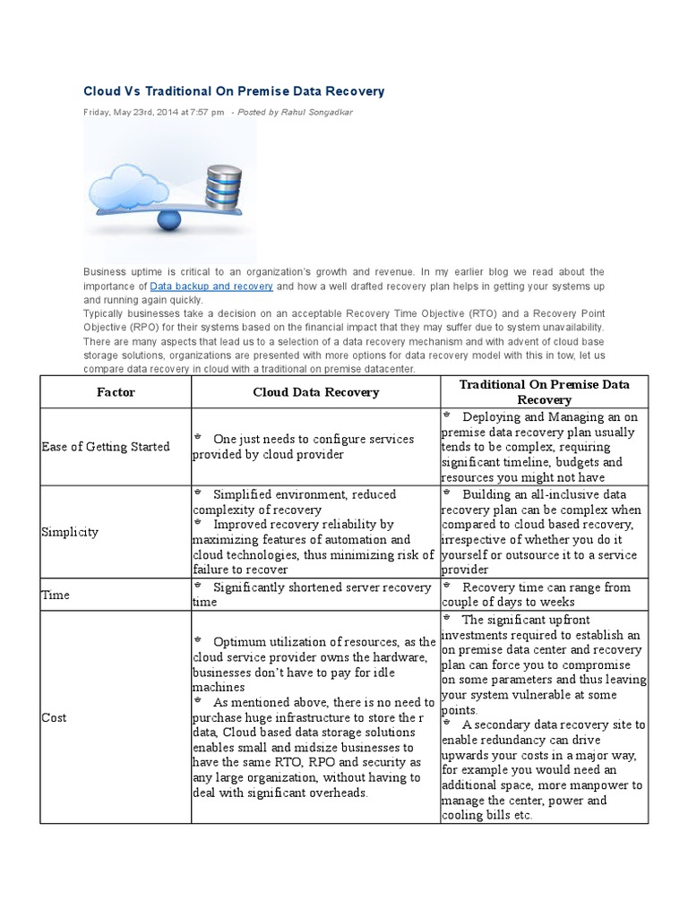 Cloud Vs Traditional On Premise Data Recovery | PDF | Cloud Computing ...
