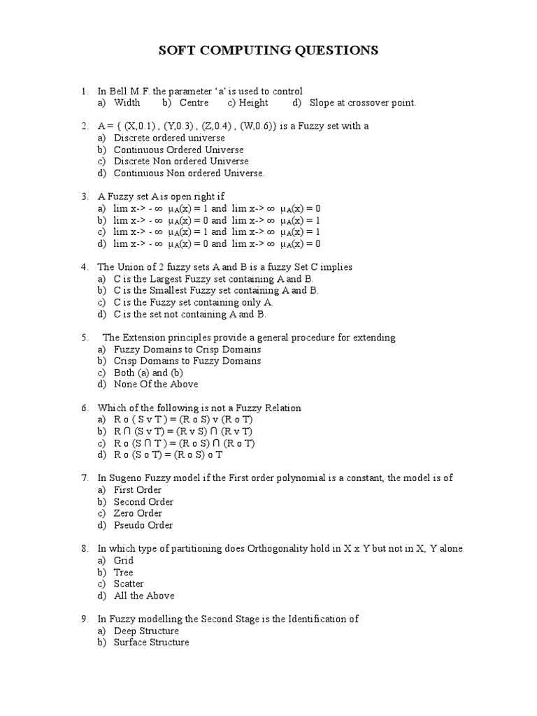 Soft Computing Quiz | PDF | Fuzzy Logic | Statistical Classification