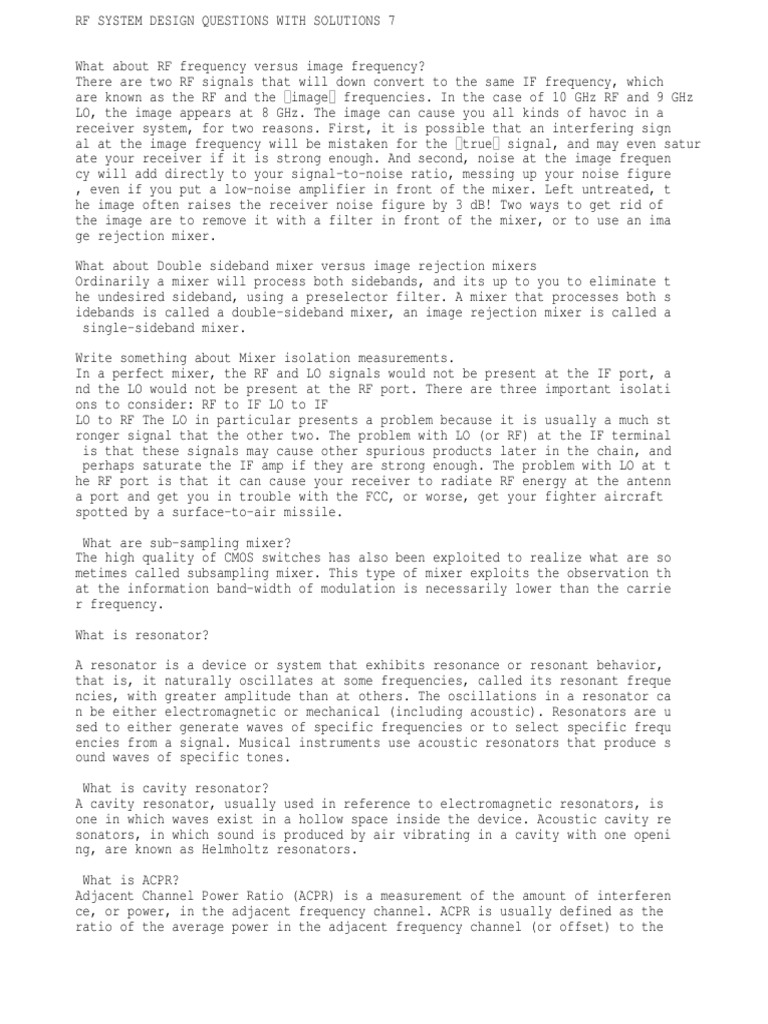 Rf System Design Questions Pdf Detector Radio Spectral Density