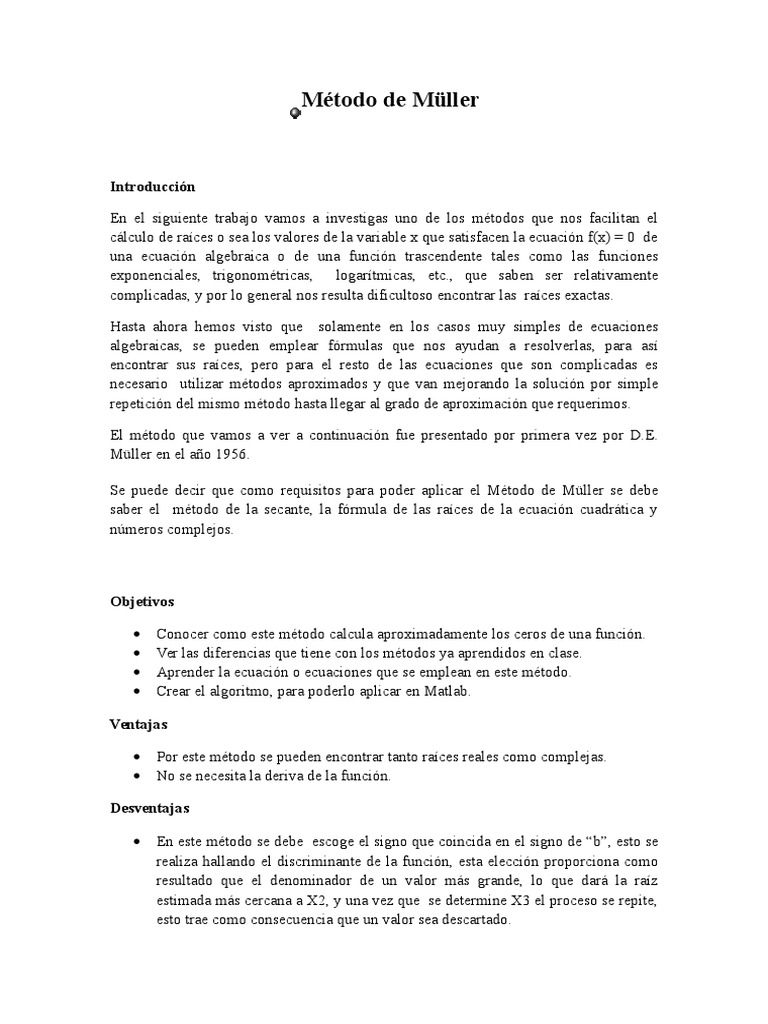 Método de Müller | PDF | Ecuación cuadrática | Ecuaciones