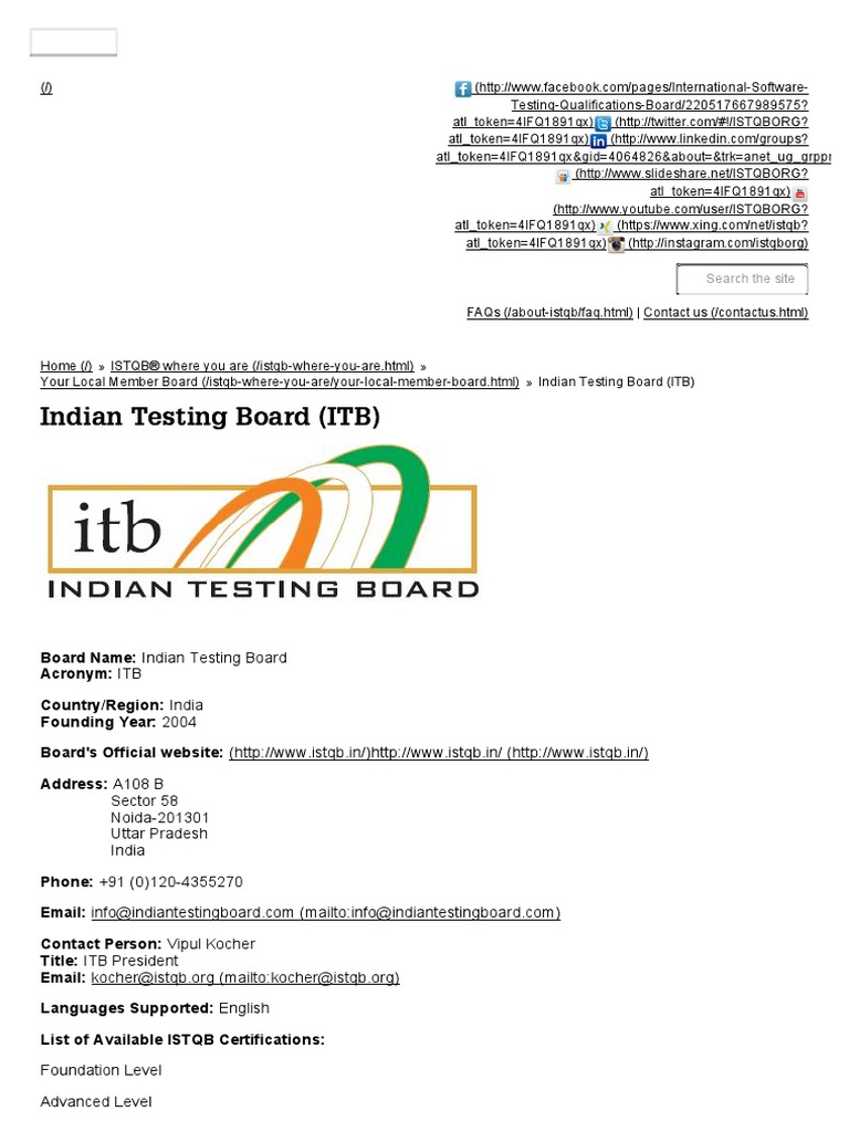 Indian Testing Board (ITB) - ISTQB® International Software Testing ...