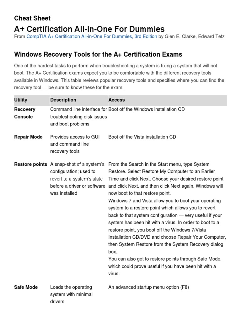 Cheat Sheet | PDF | Booting | Comp Tia