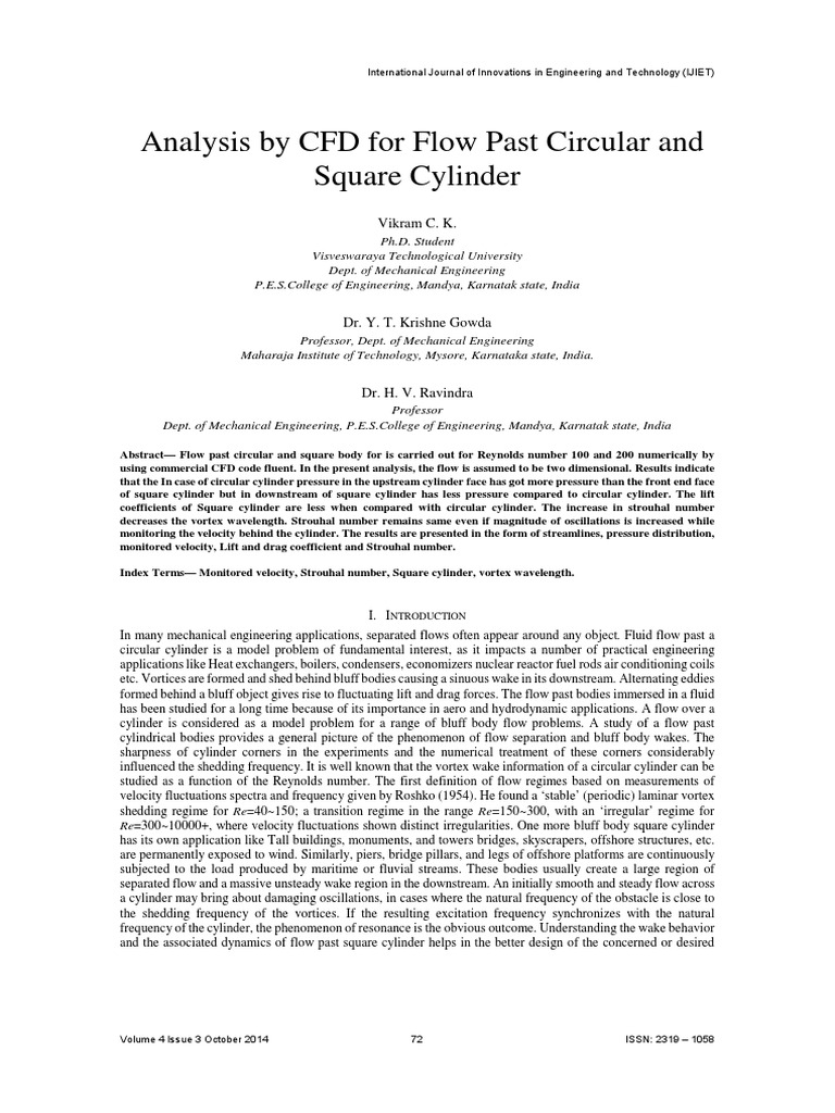 Analysis by CFD For Flow Past Circular and Square Cylinder | PDF ...