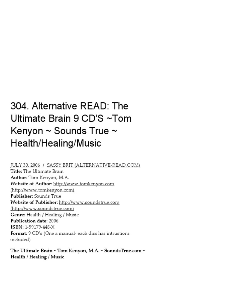 Tom Kenyon - Ultimate Brain User Guide | PDF | Relaxation (Psychology) | Creativity