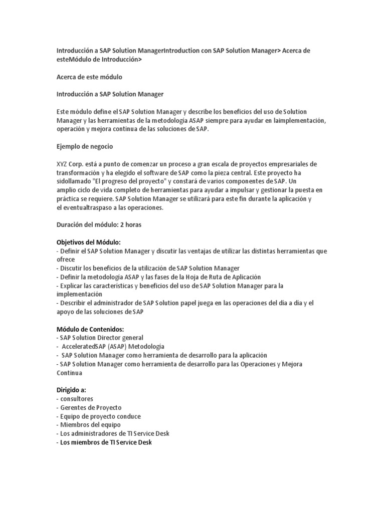 Introducción A SAP Solution Manager (Traducido) | PDF | Sap Se | Proceso de desarrollo de software