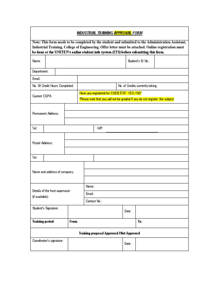 Industrial Training Approval Form | PDF