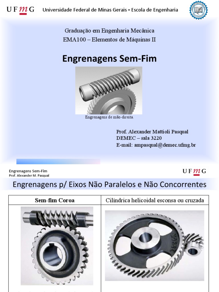 EMA100 Aula Engrenagens Sem Fim | PDF | Hélice | Parafuso