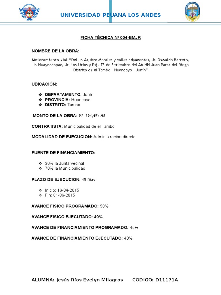 Ficha Tecnica DE UNA OBRA