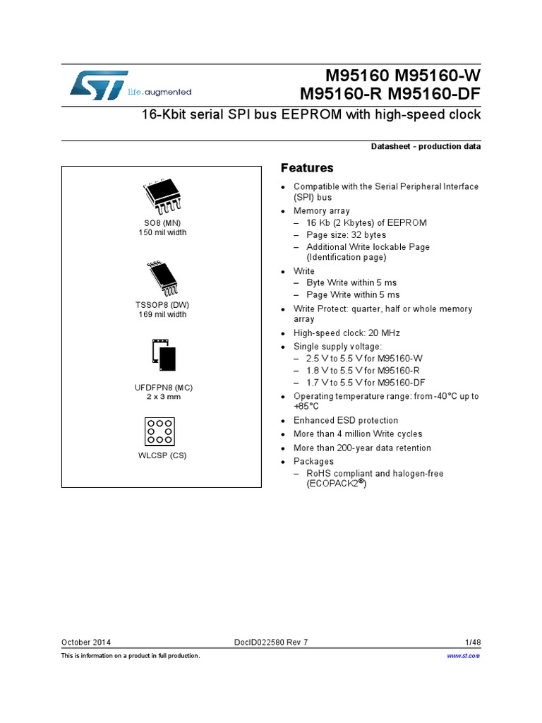 datasheet 95160 | Input/Output | Computer Engineering