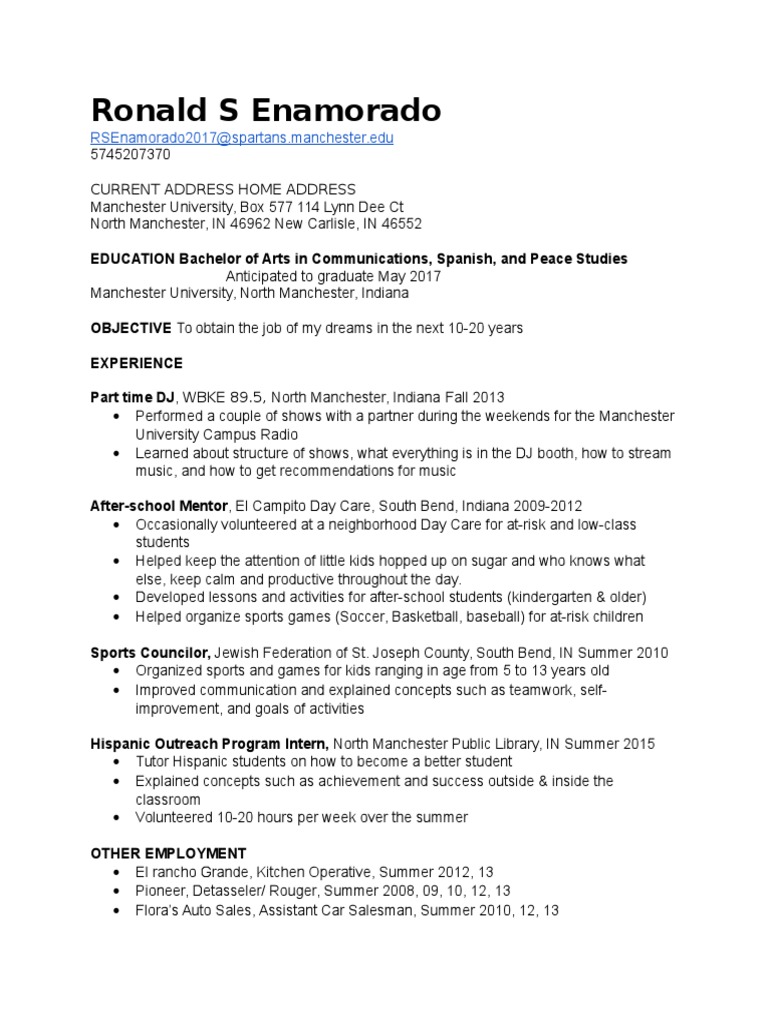 Ronald Enamorado's Resume Overview | PDF