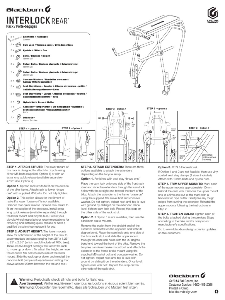 Blackburn Interlock Rear Rack Manual | PDF | Outdoor Recreation ...