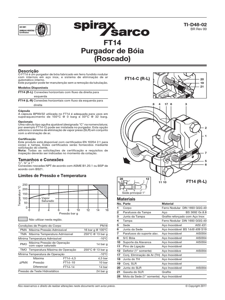 FT14 Purgador de Bóia (Roscado) - Technical Information | PDF | Materiais | Química