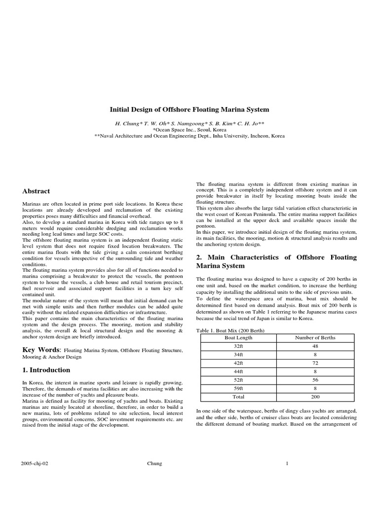 Initial Design of Offshore Floating Marina System | PDF | Structural Load | Buoyancy