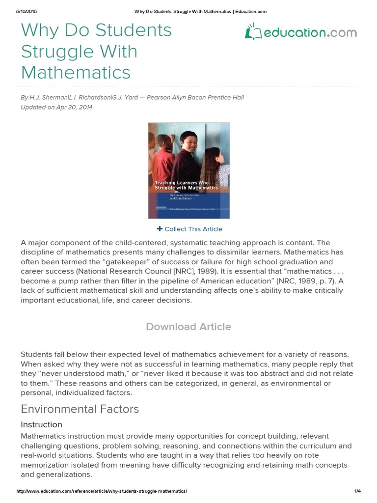 Why Do Students Struggle With Mathematics - Education | PDF | Curriculum | Learning
