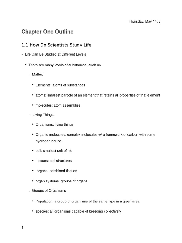 Outline Chap 1 Honors Bio | PDF | Cell (Biology) | Scientific Method