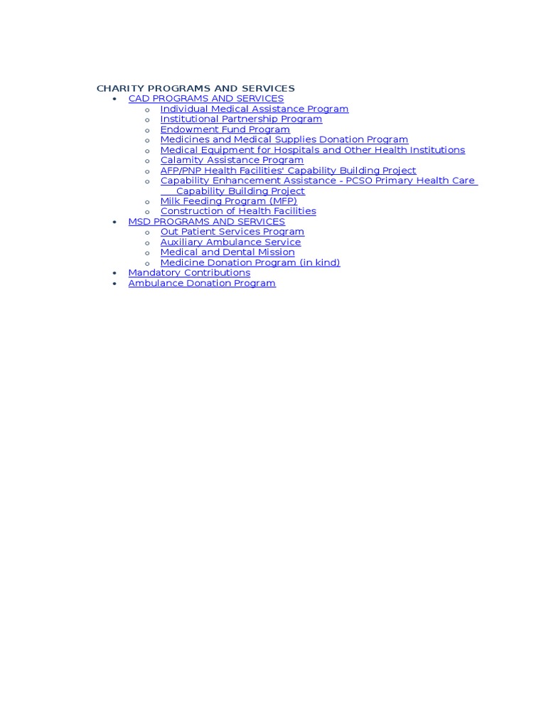 Charity Programs and Services | PDF | Social Science | Wellness