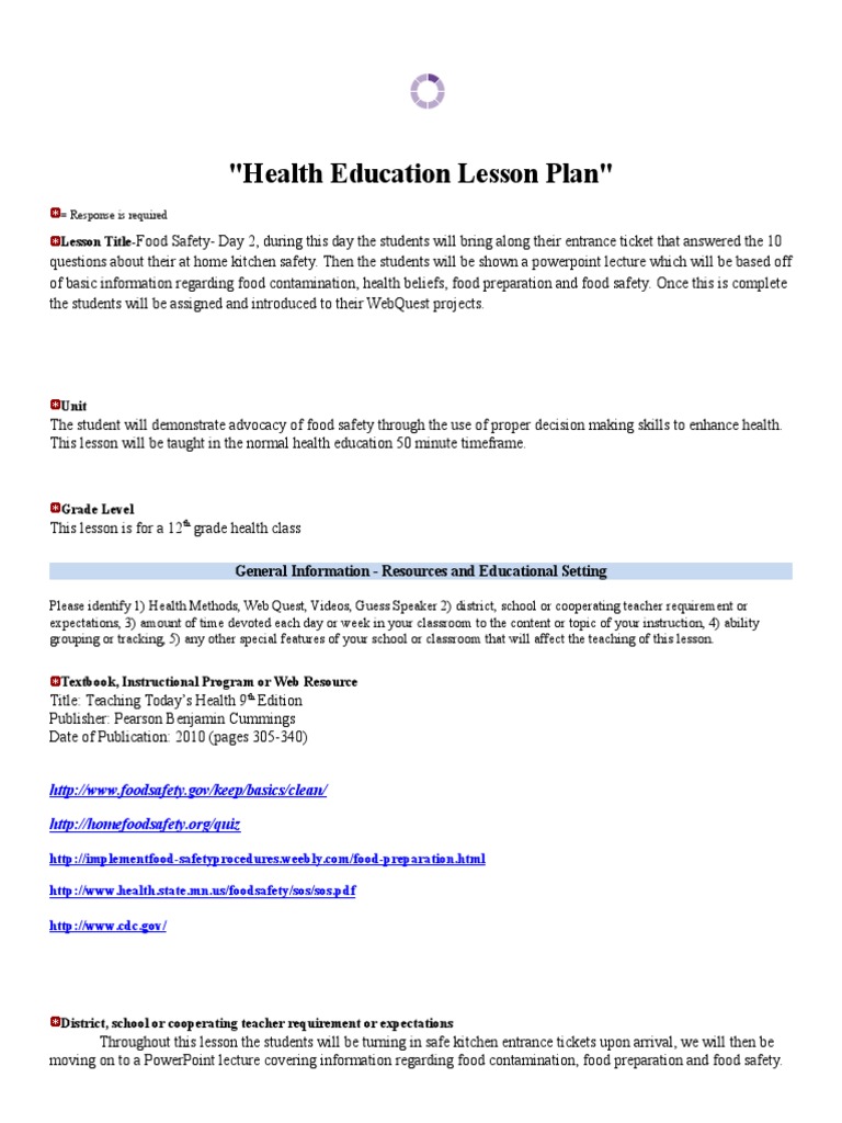 Food Safety Lesson Plan for 12th Grade | PDF | Individualized Education ...